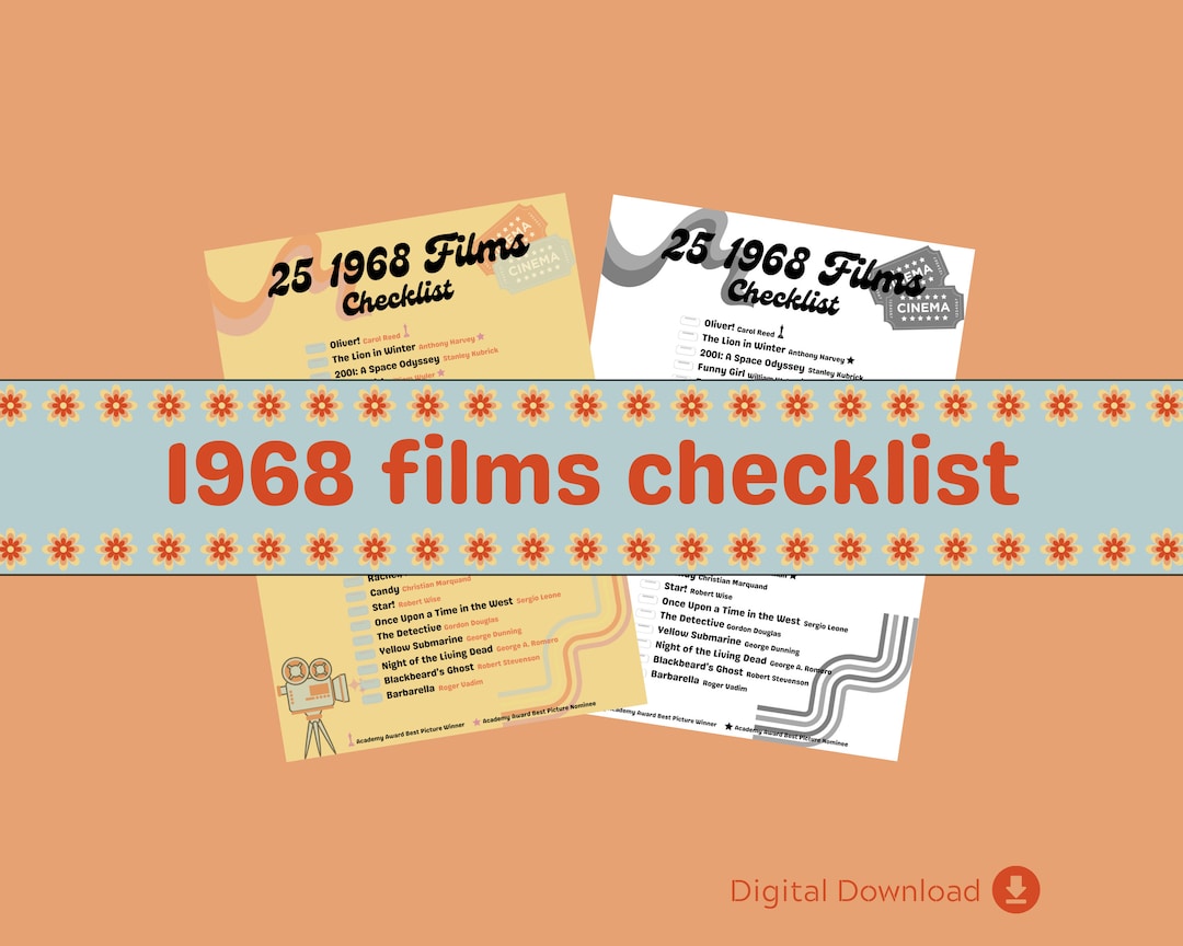 1968 Film Checklist 60s Movies Tracker Feature Film Challenge Classic ...