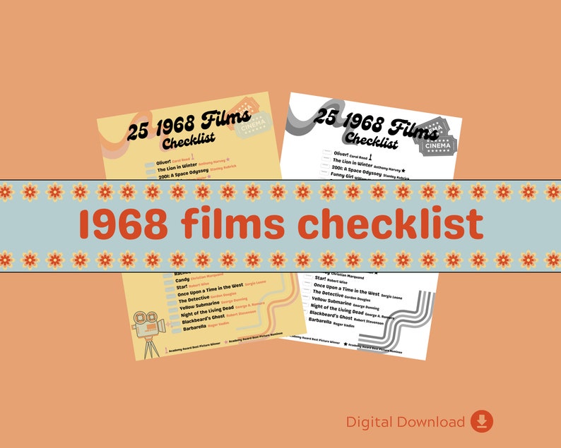 1968 Film Checklist 60s Movies Tracker Feature Film Challenge Classic ...