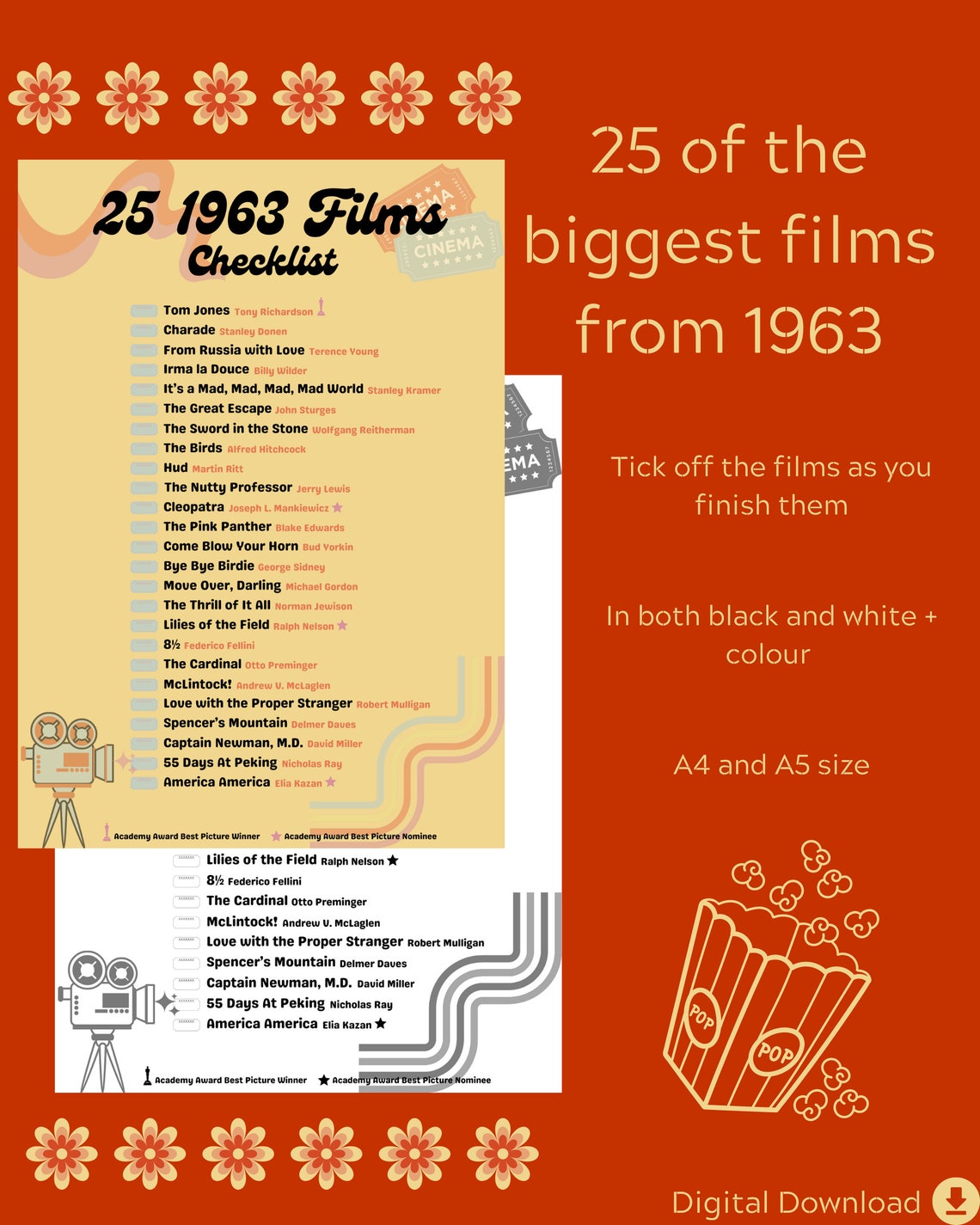 1963 Film Checklist 60s Movies Tracker Feature Film Challenge Classic ...