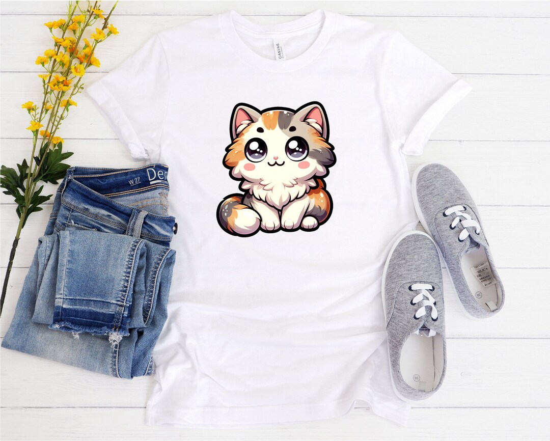 Cute Calico Cat Cartoon Shirt Adorable Clipart Shirt for Cat Lovers ...
