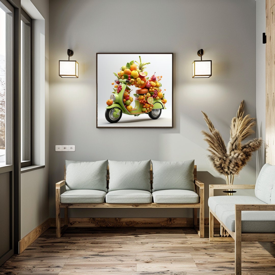 A Digital Printable of a Moped Made From Fruit and Vegetables - Etsy