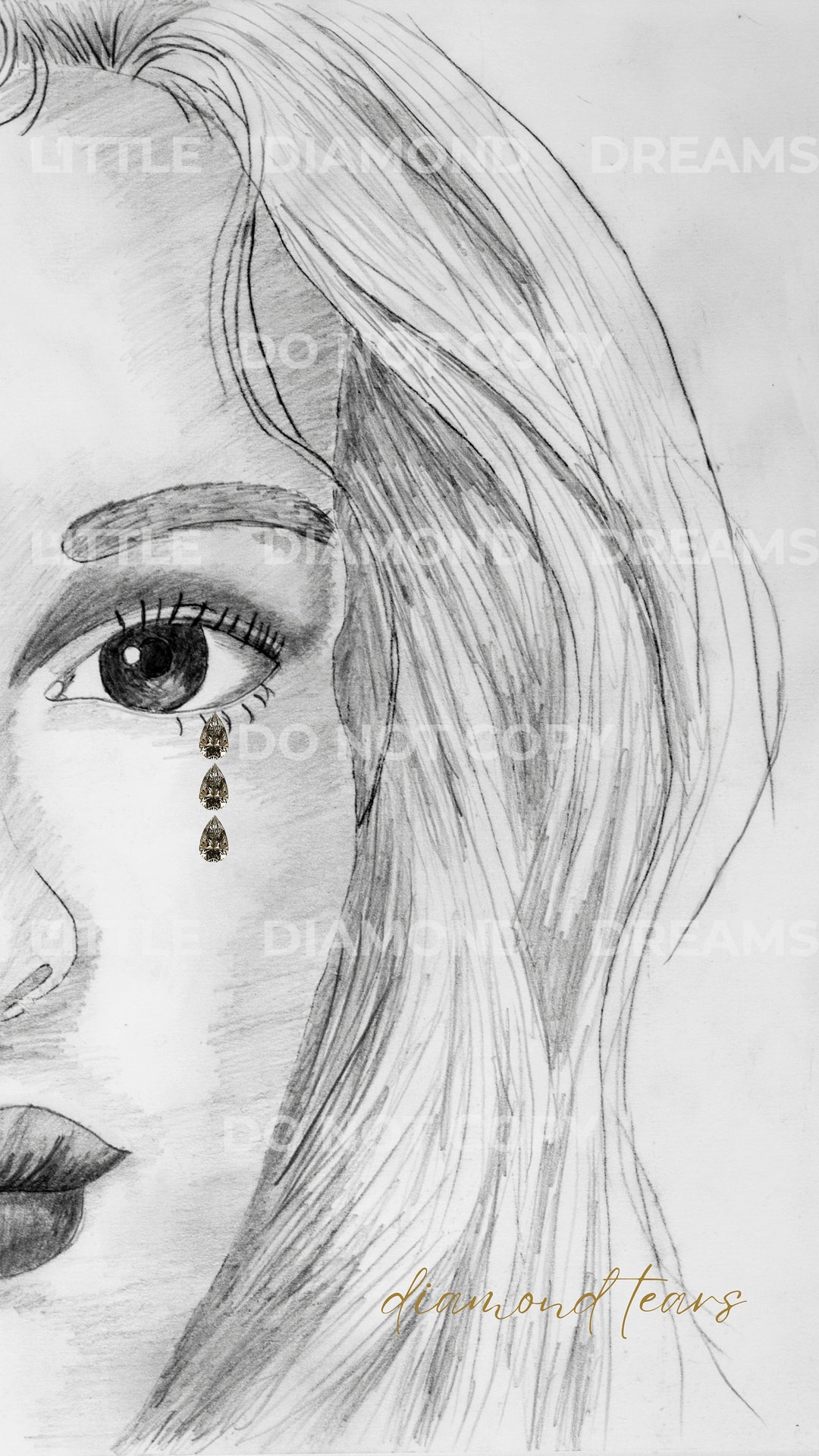 Diamond Tears: Pencil Drawing Printable Wall Art, Black and White ...
