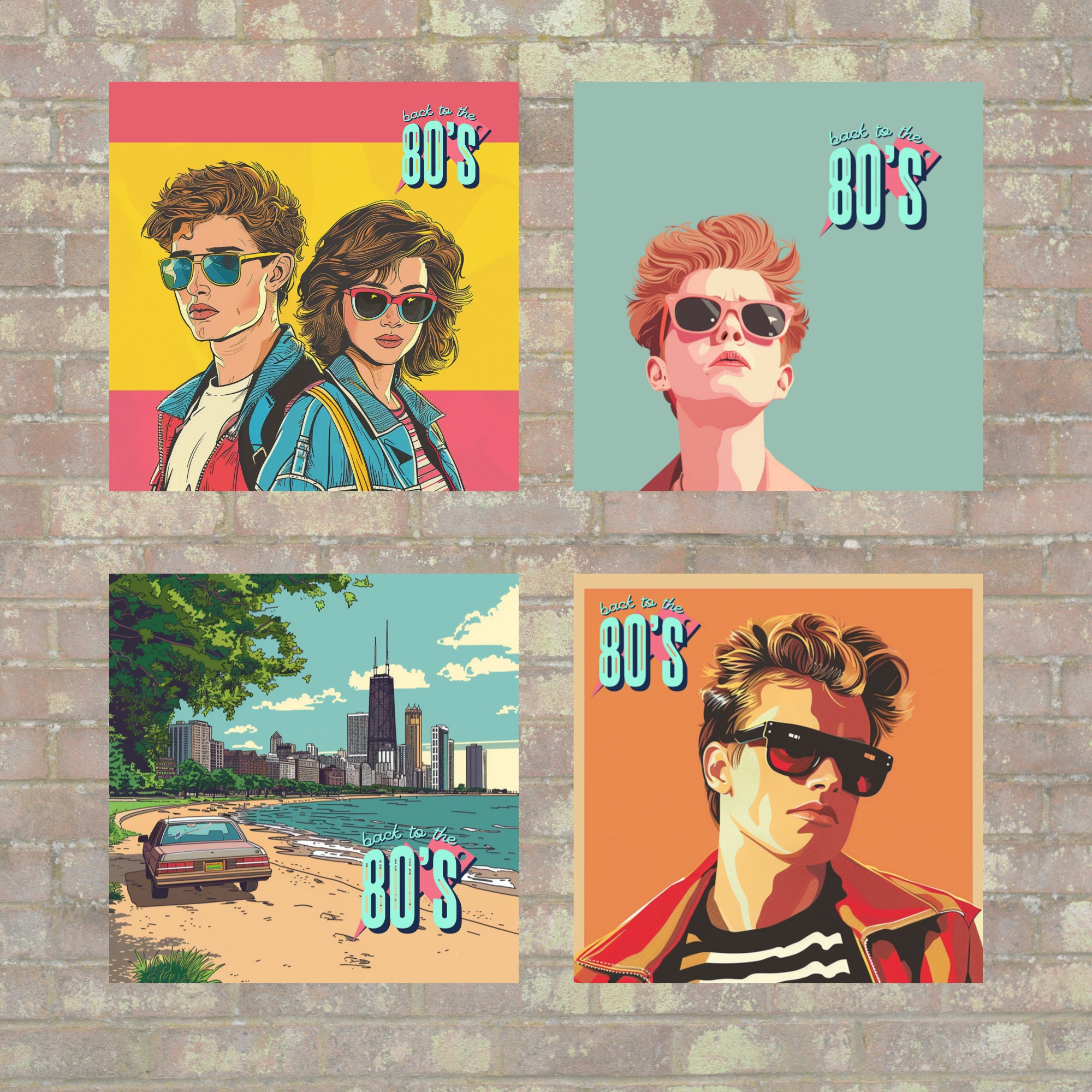 80's Nostalgia Digital Download Bundle of Four Colorful Wall Art Prints ...