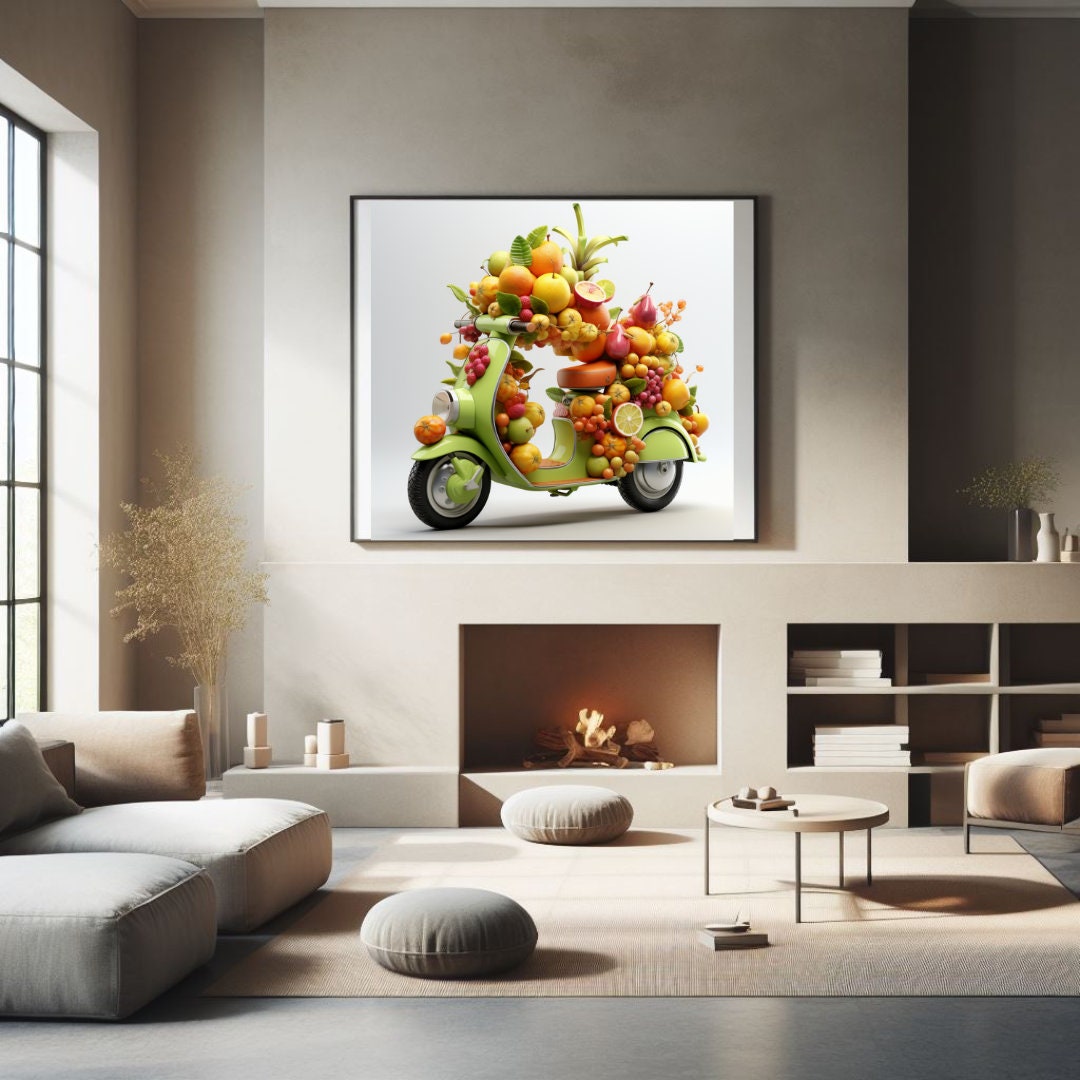 A Digital Printable of a Moped Made From Fruit and Vegetables - Etsy