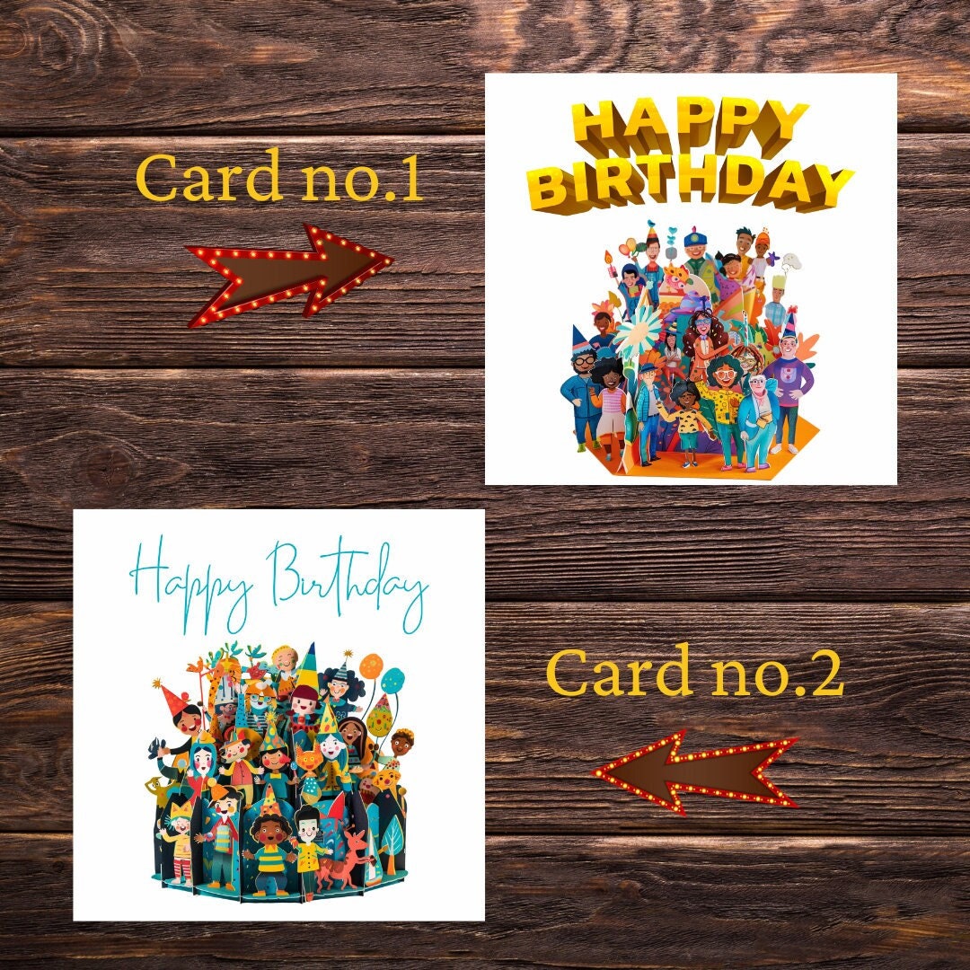 Joyful Birthday Card Bundle Printable - Two Colorful Cards With ...