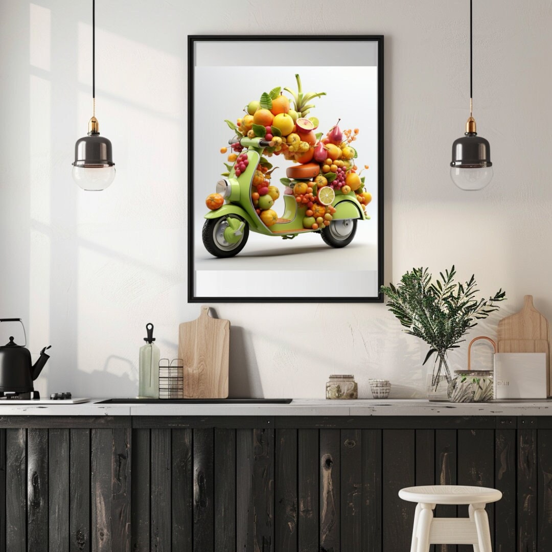 A Digital Printable of a Moped Made From Fruit and Vegetables - Etsy