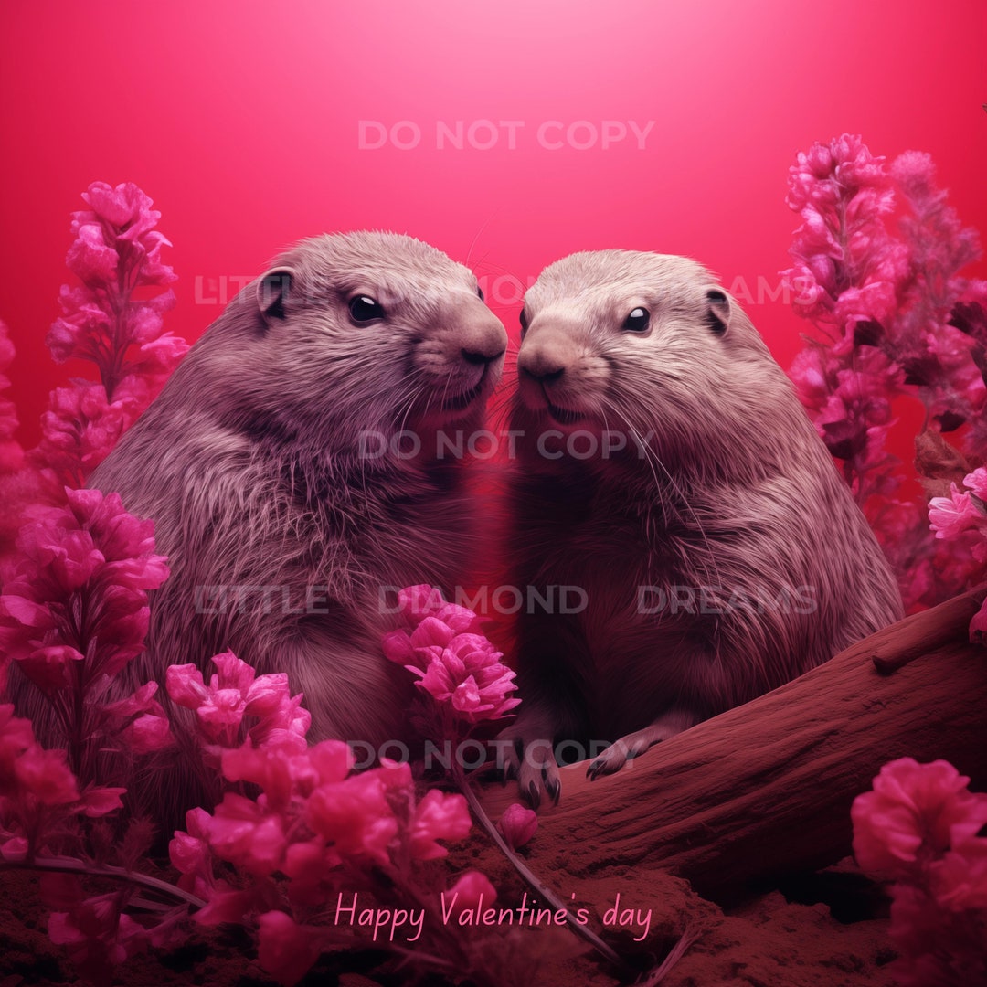 A Printable of Two Groundhogs in Love for Groundhog Day and Valentine's ...