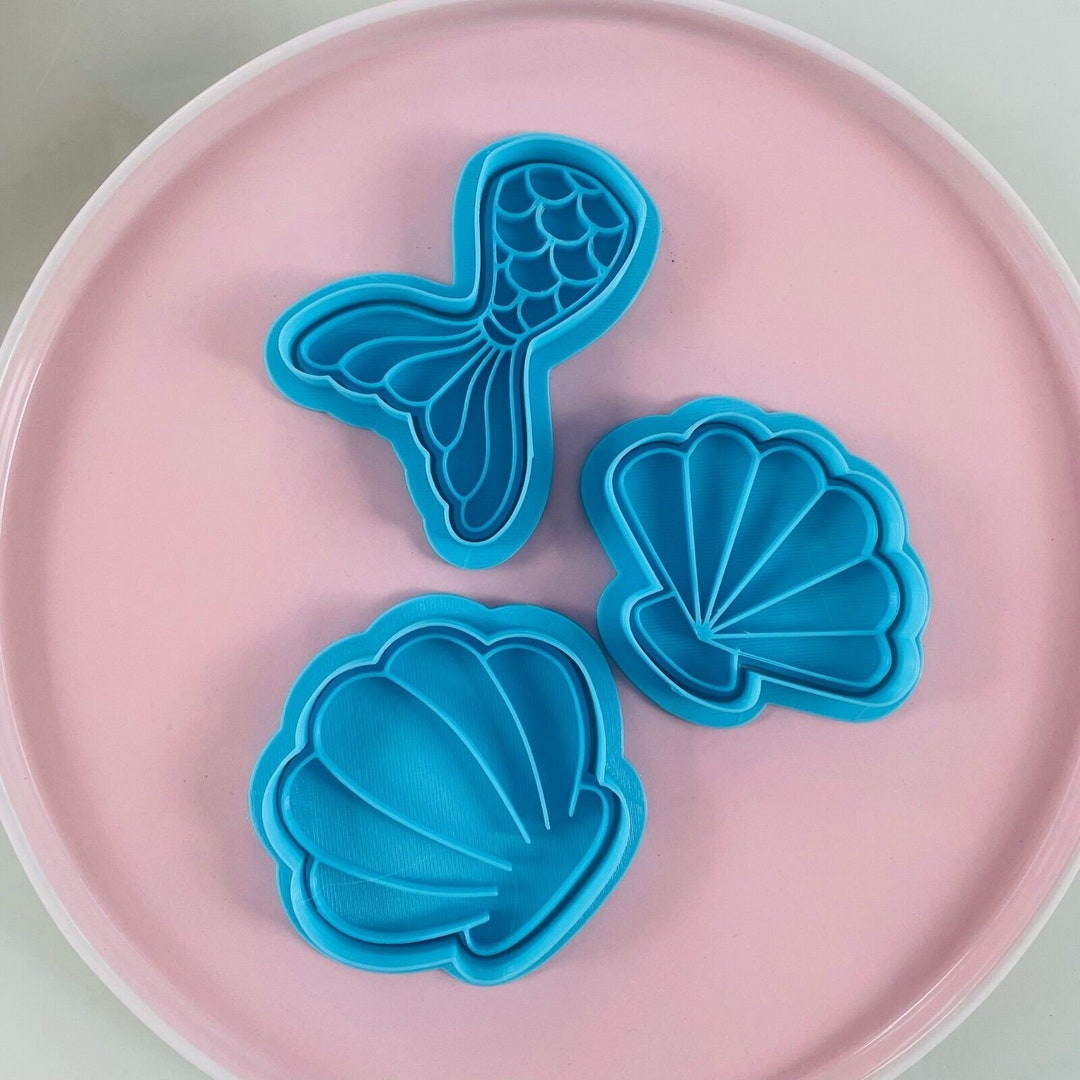 Mermaid Tail Set Clam Shell Cookie Cutter & Embosser Stamps Set Fantasy ...