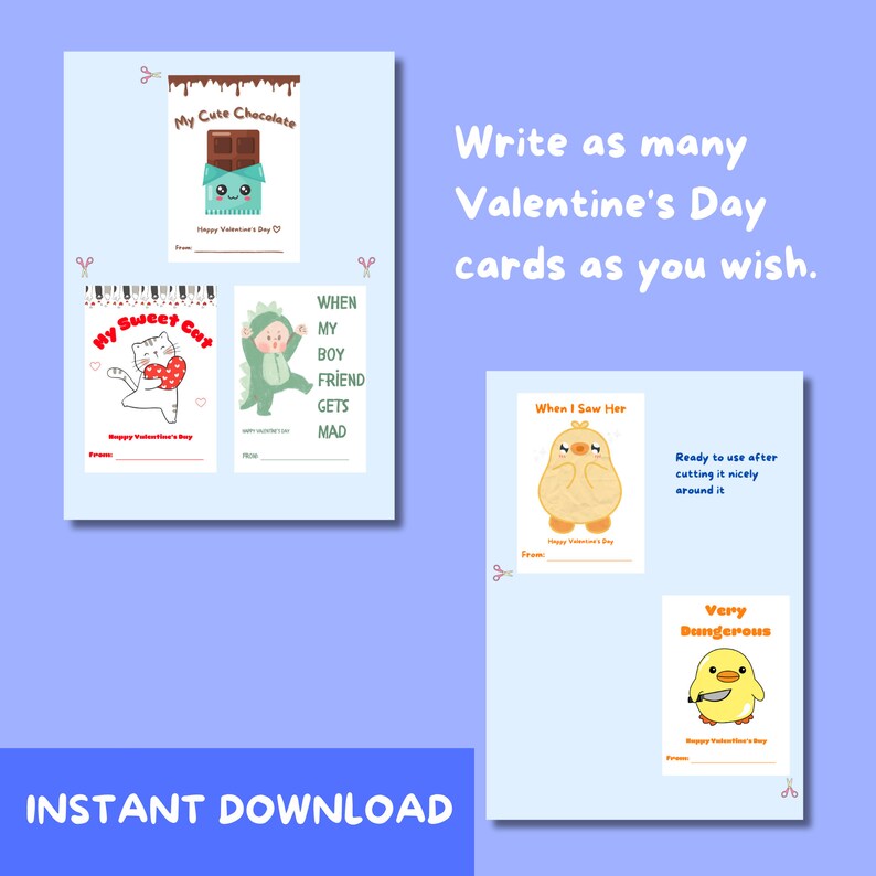 Printable Valentines Day Cards, PDF Format, Canva - Etsy