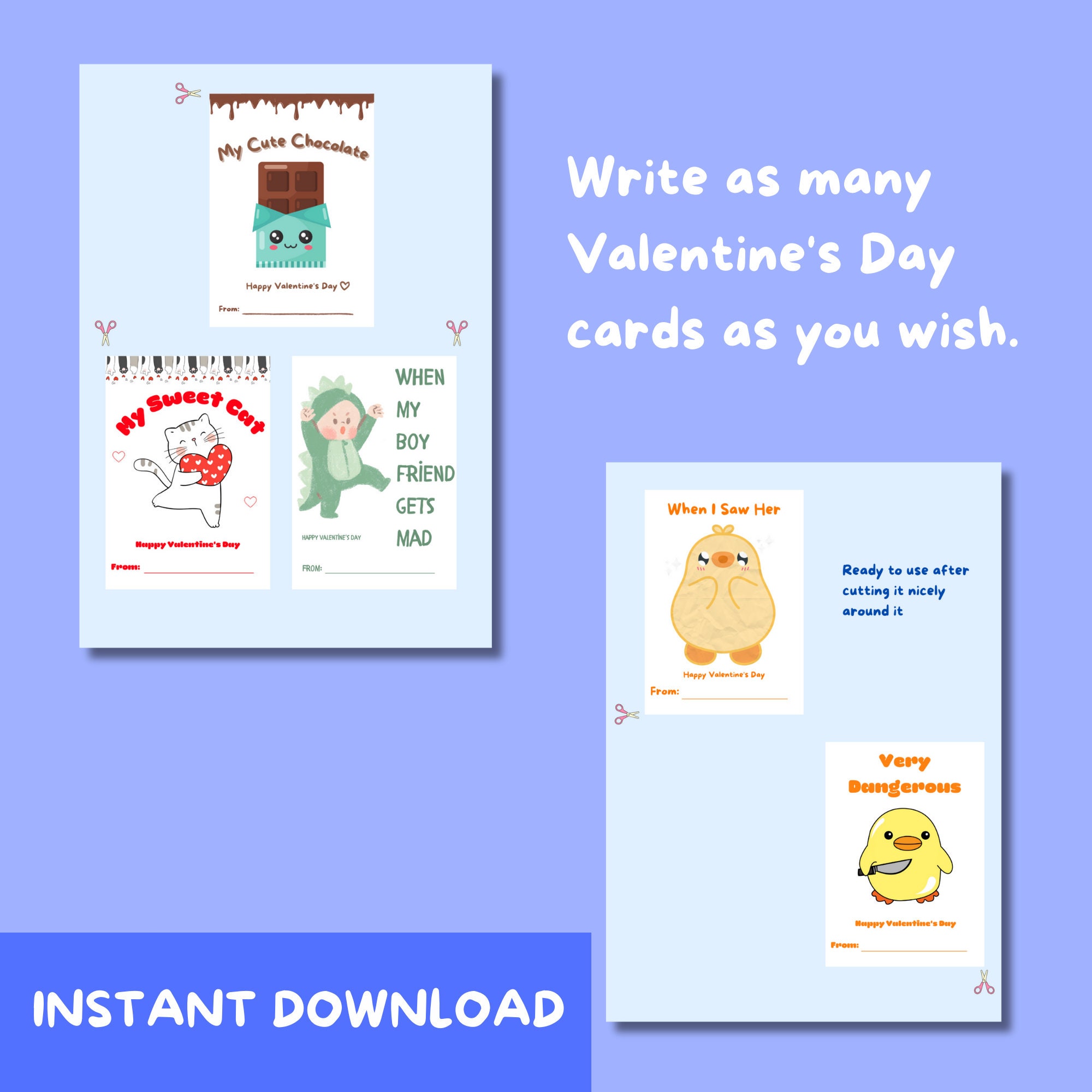 Printable Valentines Day Cards, PDF Format, Canva - Etsy