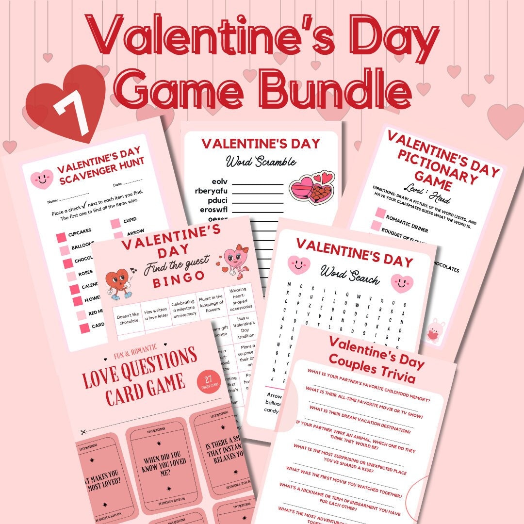 Jeux à imprimer pour la Saint-Valentin, lot de jeux pour la Saint ...