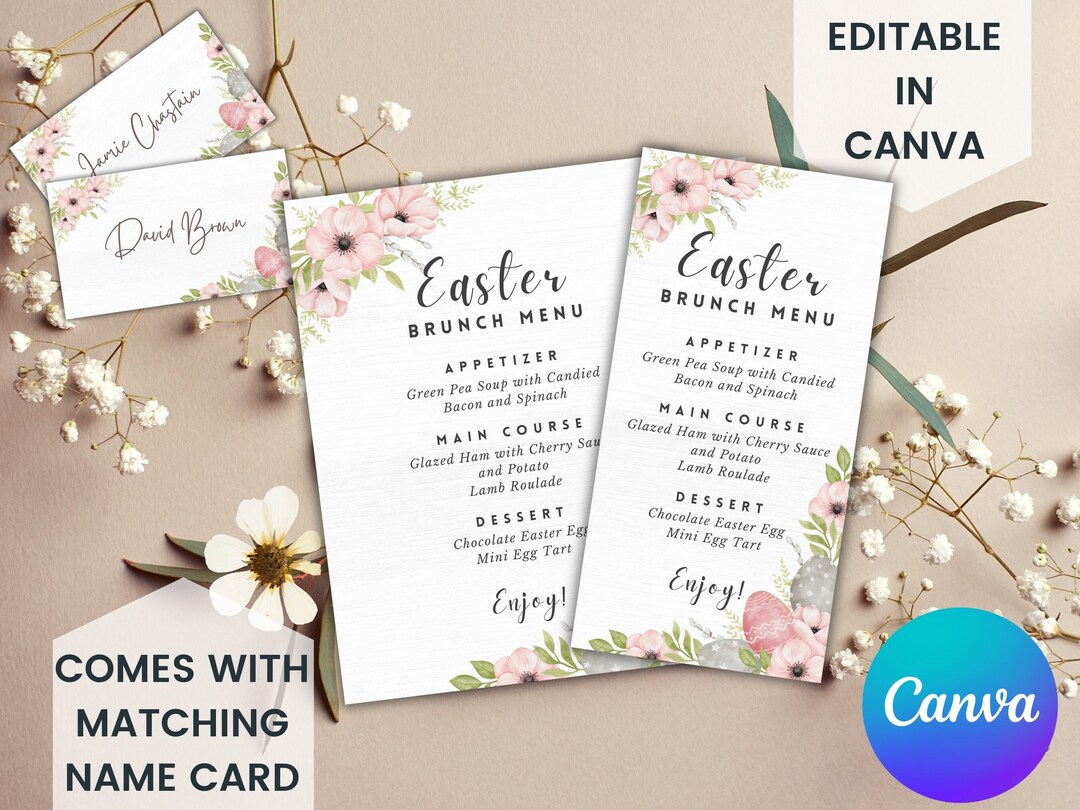 Easter Menu Card, Bunny Menu Card, Easter Brunch Menu, Editable ...