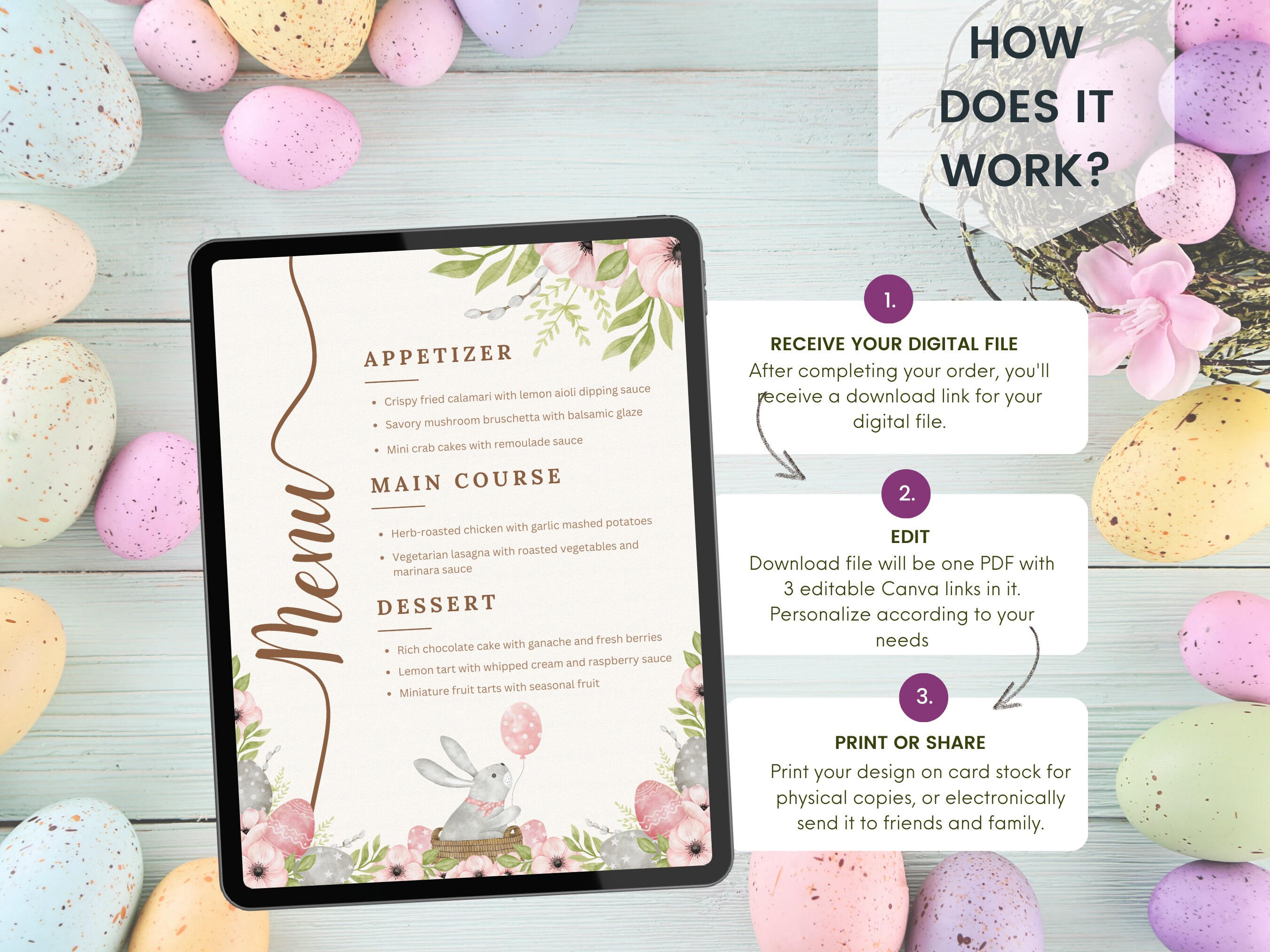 Easter Brunch Menu, Editable Easter Menu, Printable Easter Menu, Easter ...
