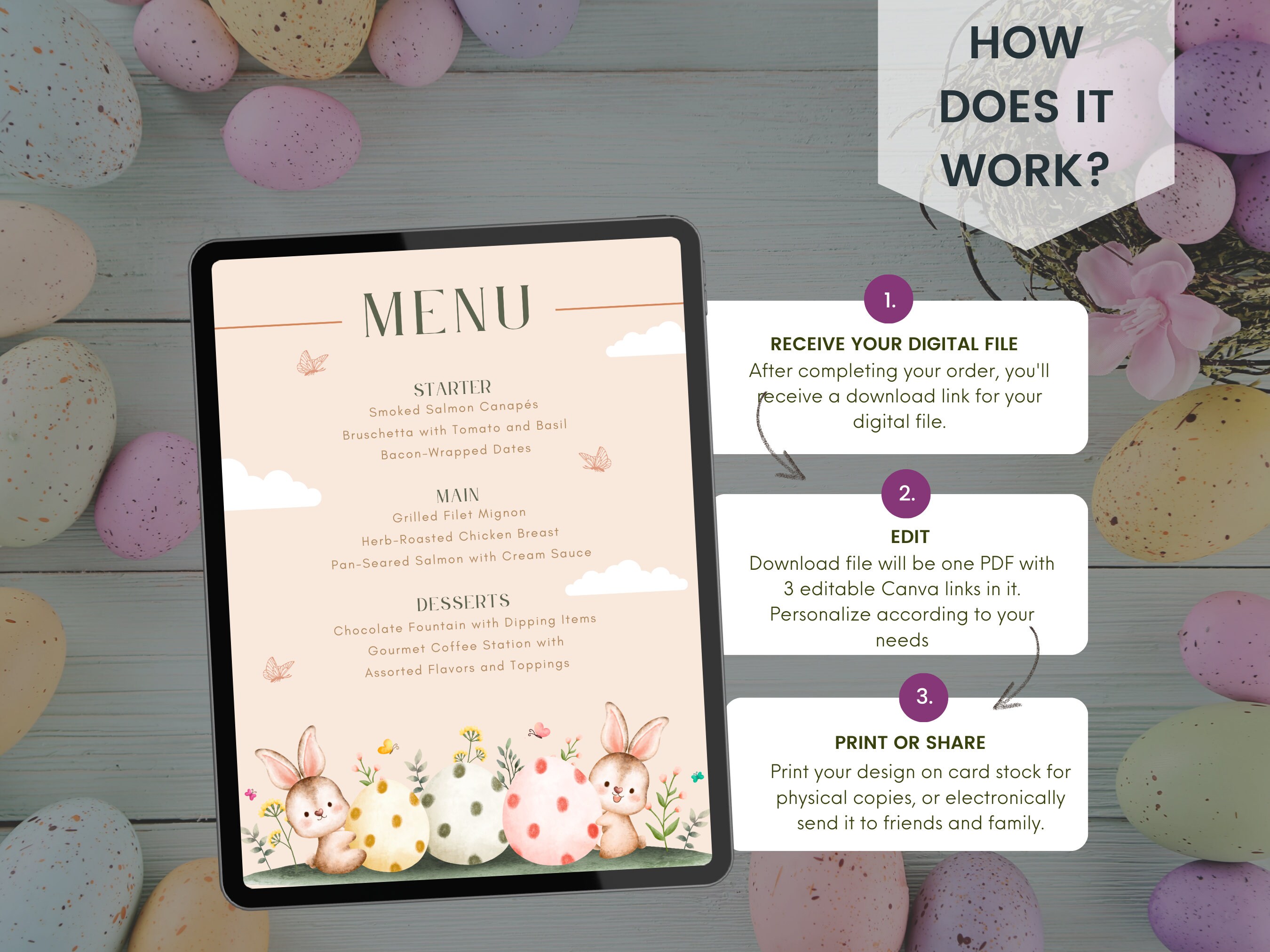 Easter Brunch Menu, Editable Easter Menu, Printable Easter Menu, Easter ...