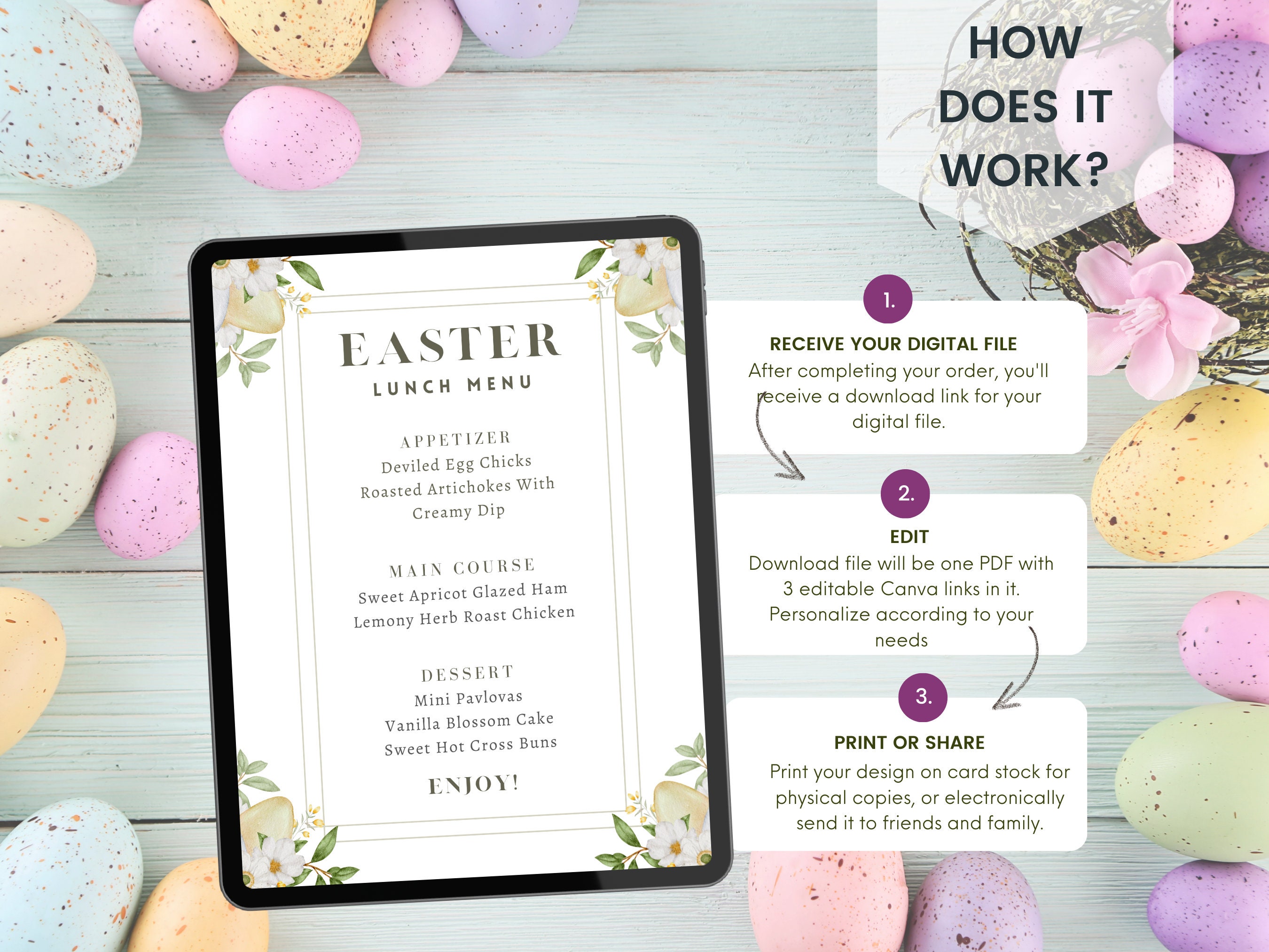 Editable Easter Lunch Menu, Printable Easter Menu, Floral Easter Menu ...