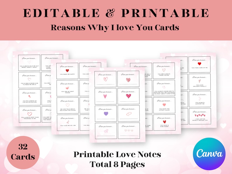 Reasons Why I Love You Cards, Printable Love Notes, Valentine's Day ...
