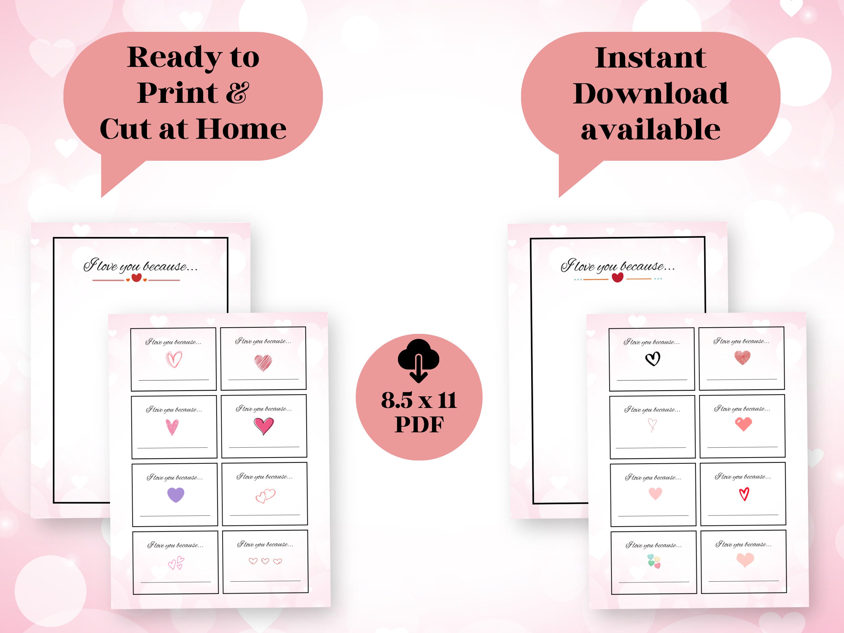 Reasons Why I Love You Cards, Printable Love Notes, Valentine's Day ...