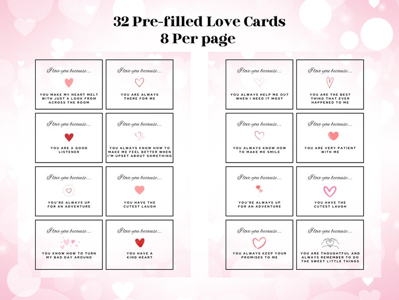 Reasons Why I Love You Cards, Printable Love Notes, Valentine's Day ...
