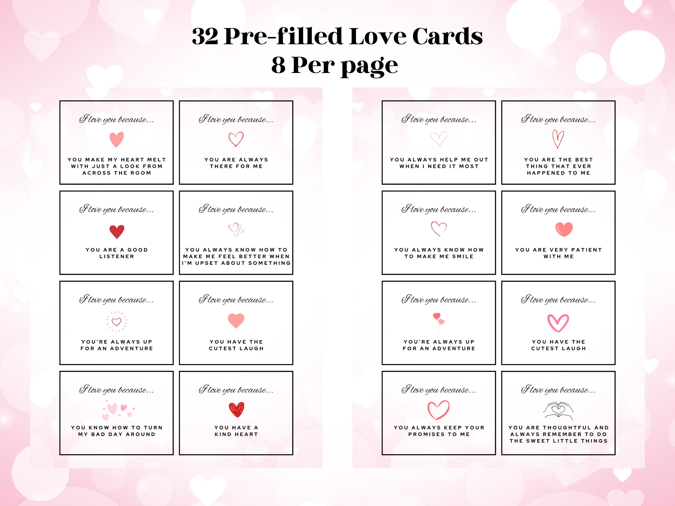 Reasons Why I Love You Cards, Printable Love Notes, Valentine's Day ...