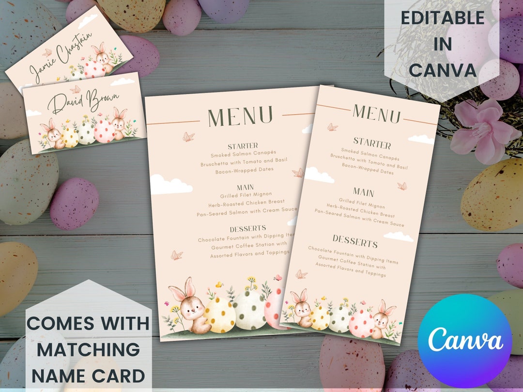 Easter Brunch Menu, Editable Easter Menu, Printable Easter Menu, Easter ...