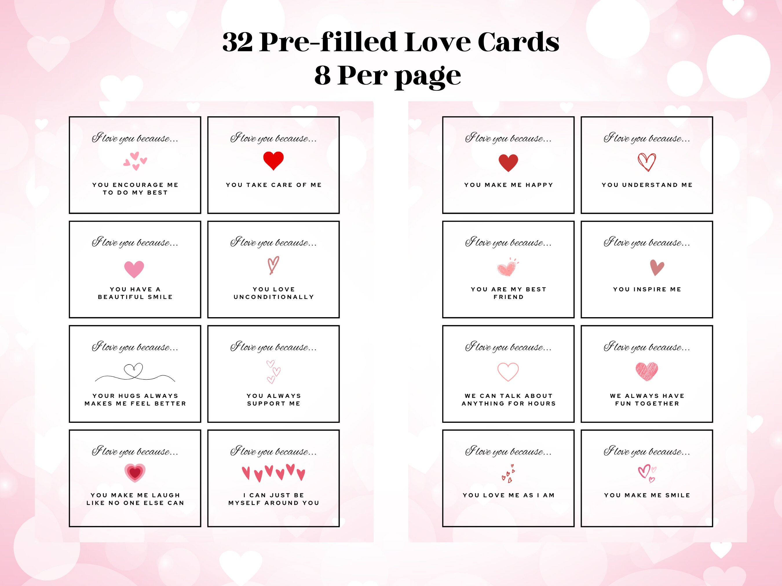 Reasons Why I Love You Cards, Printable Love Notes, Valentine's Day ...