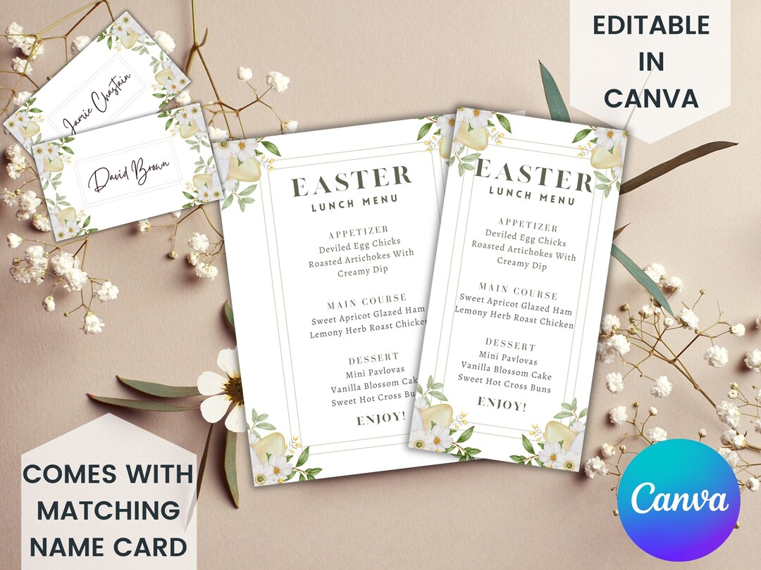 Editable Easter Lunch Menu, Printable Easter Menu, Floral Easter Menu ...