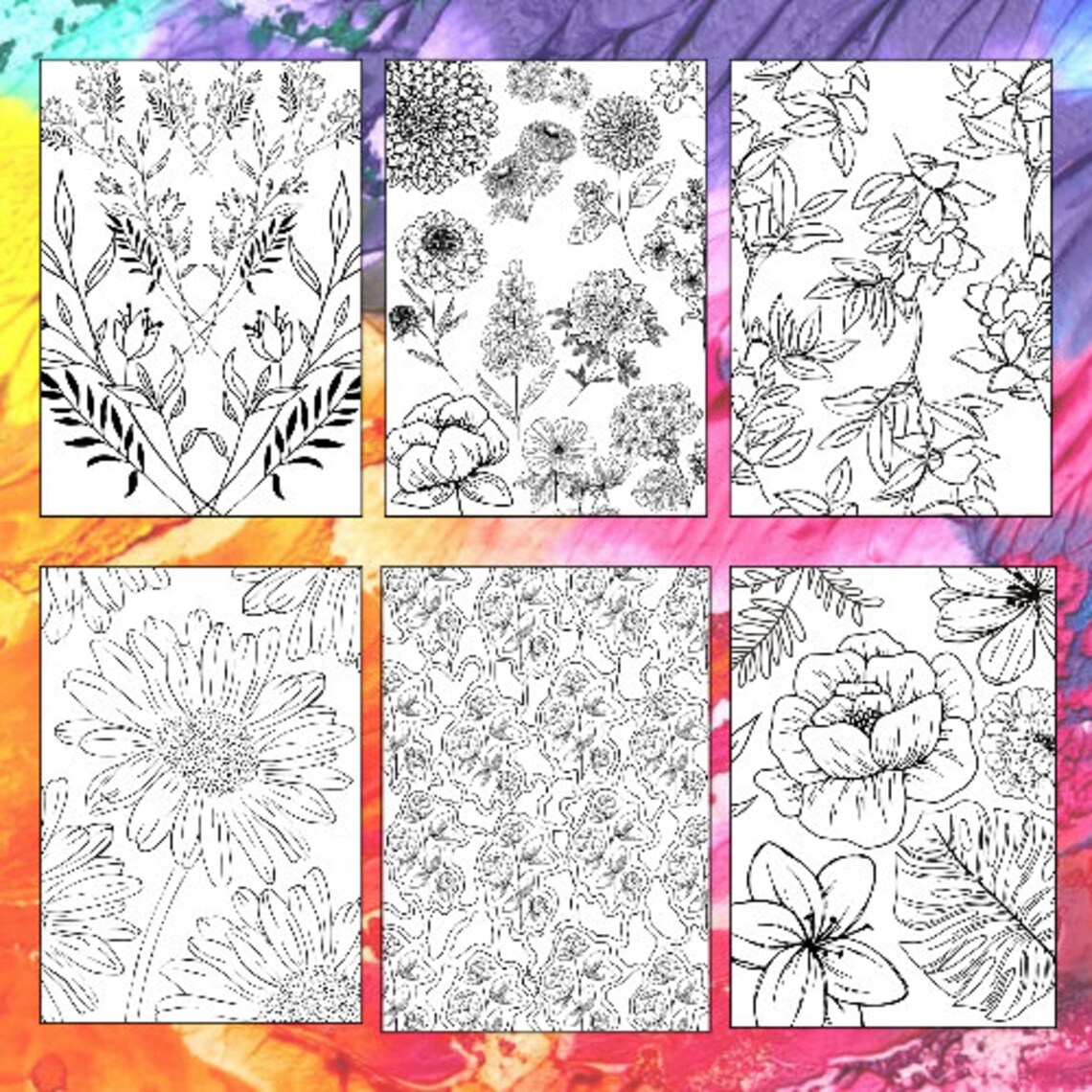 Flower Coloring Sheets Printable Pack - Set of 15 Unique Designs for ...