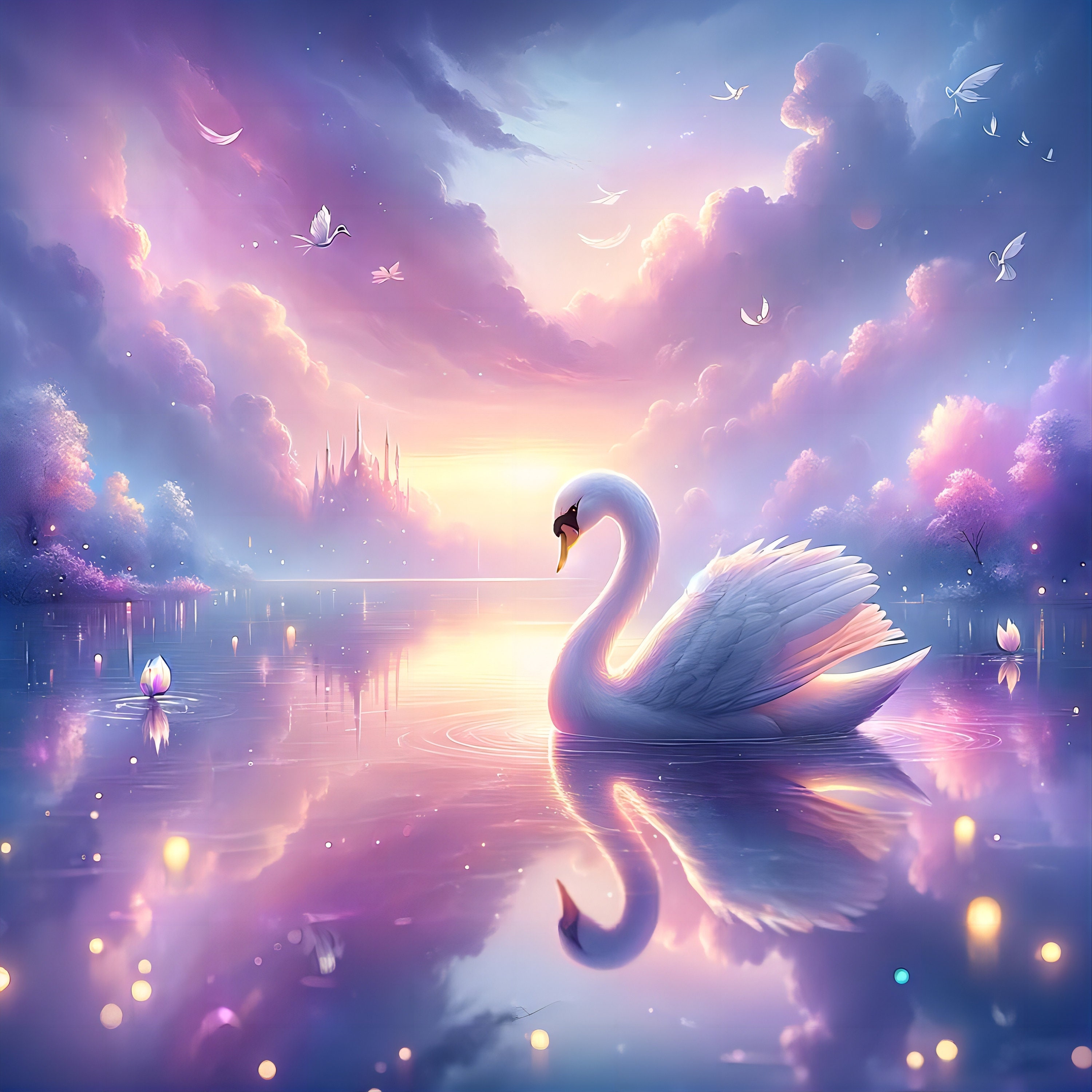 12enchanted Swan Lake Canvas Print, Serene Waterbird Wall Art, Dreamy ...