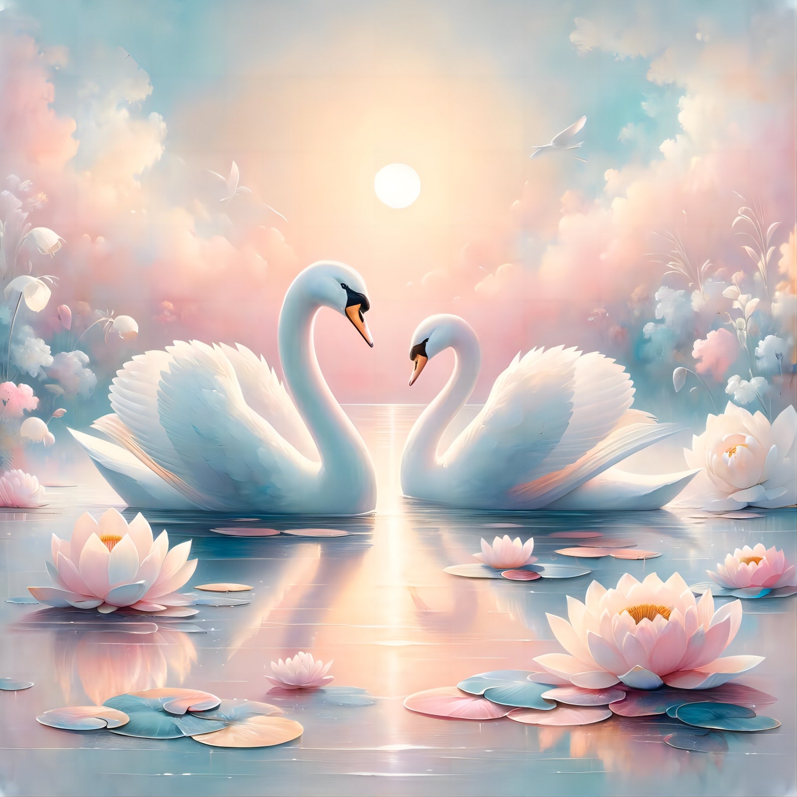 12enchanted Swan Lake Canvas Print, Serene Waterbird Wall Art, Dreamy ...