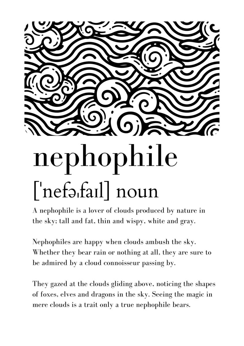 Nephophile Definition Print: Cloud Lover Typography Art (digital Download) - Etsy
