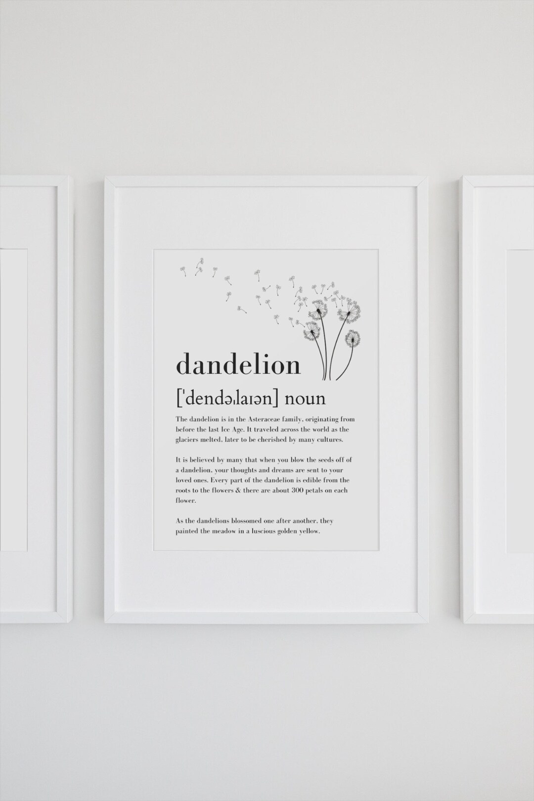 Dandelion Definition Print | Spring Flower Dictionary Quote | Digital ...