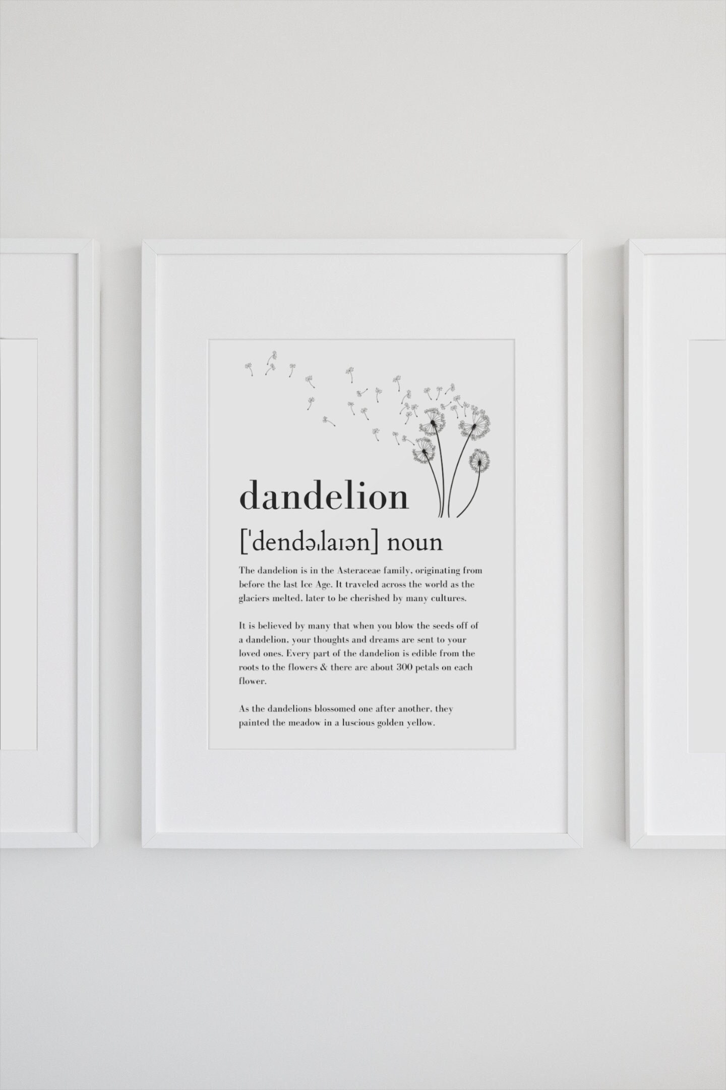 Dandelion Definition Print Spring Flower Dictionary Quote Digital Wall ...