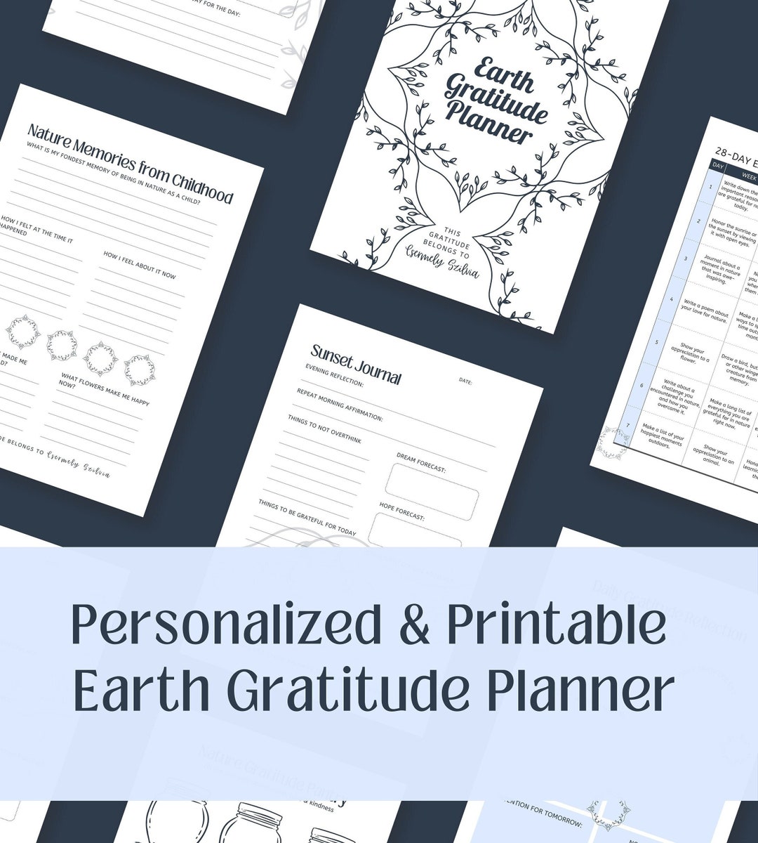 Personalized Gift Earth Gratitude Planner | Printable Journal Pages ...