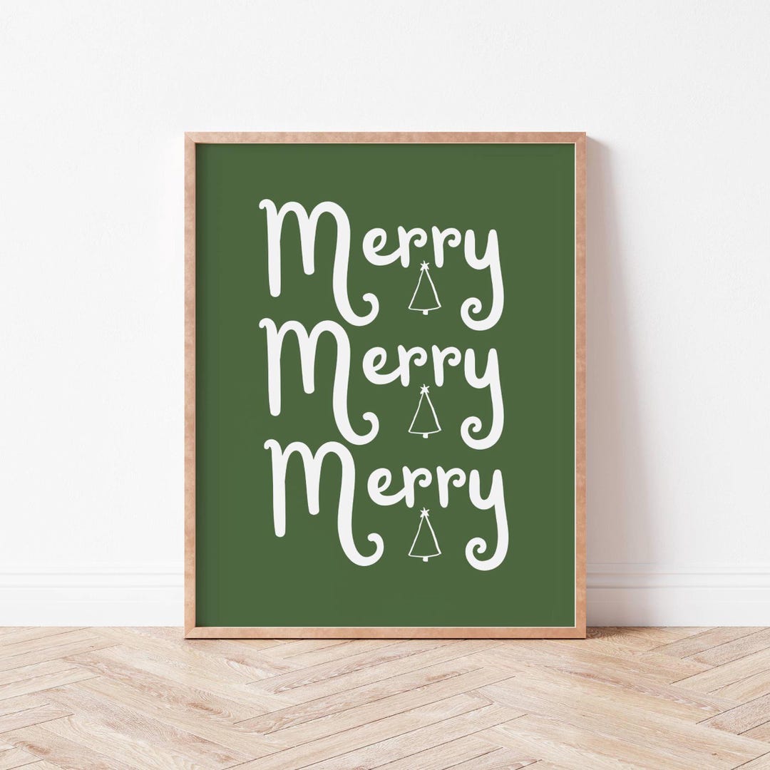 Merry Print With Trees, Instant Digital Download, Modern Christmas ...