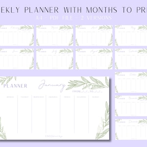 Weekly Planner With the 12 Months of the Year to Print - Etsy