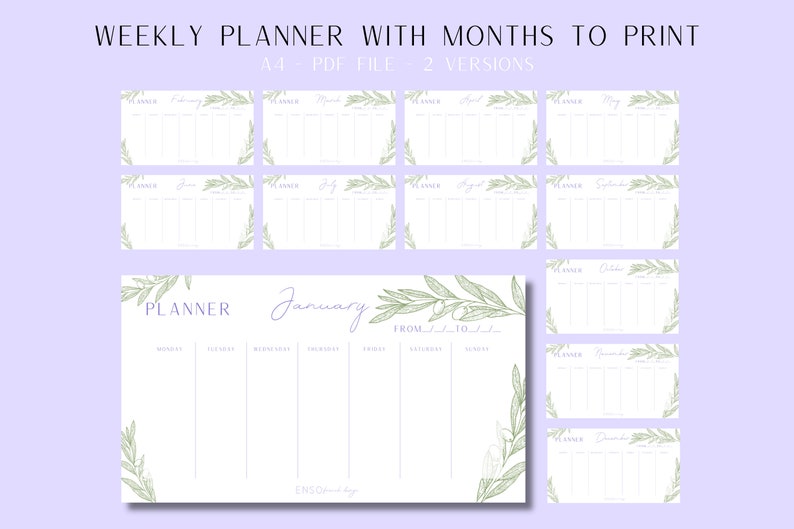 Weekly Planner With the 12 Months of the Year to Print - Etsy