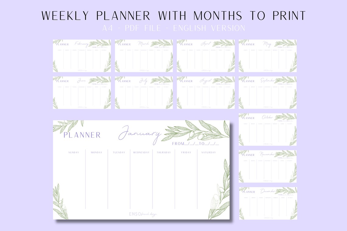 Weekly Planner With the 12 Months of the Year to Print - Etsy