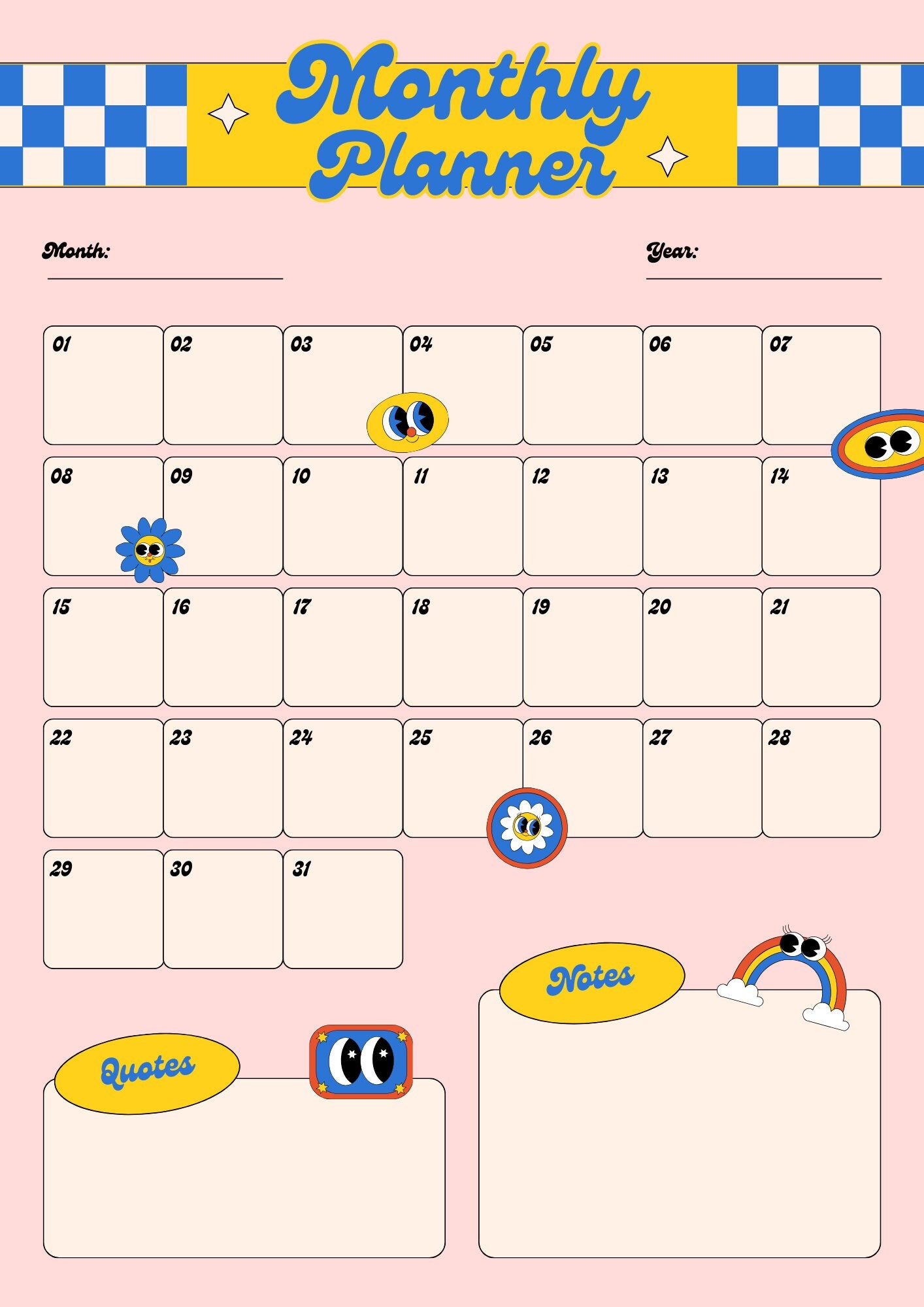 Monthly Calendar , Planner Y2k - Etsy