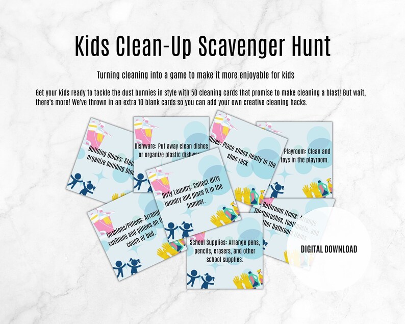 Clean-up Scavenger Hunt, Chore Chart for Kids, Cleaning Checklist for ...