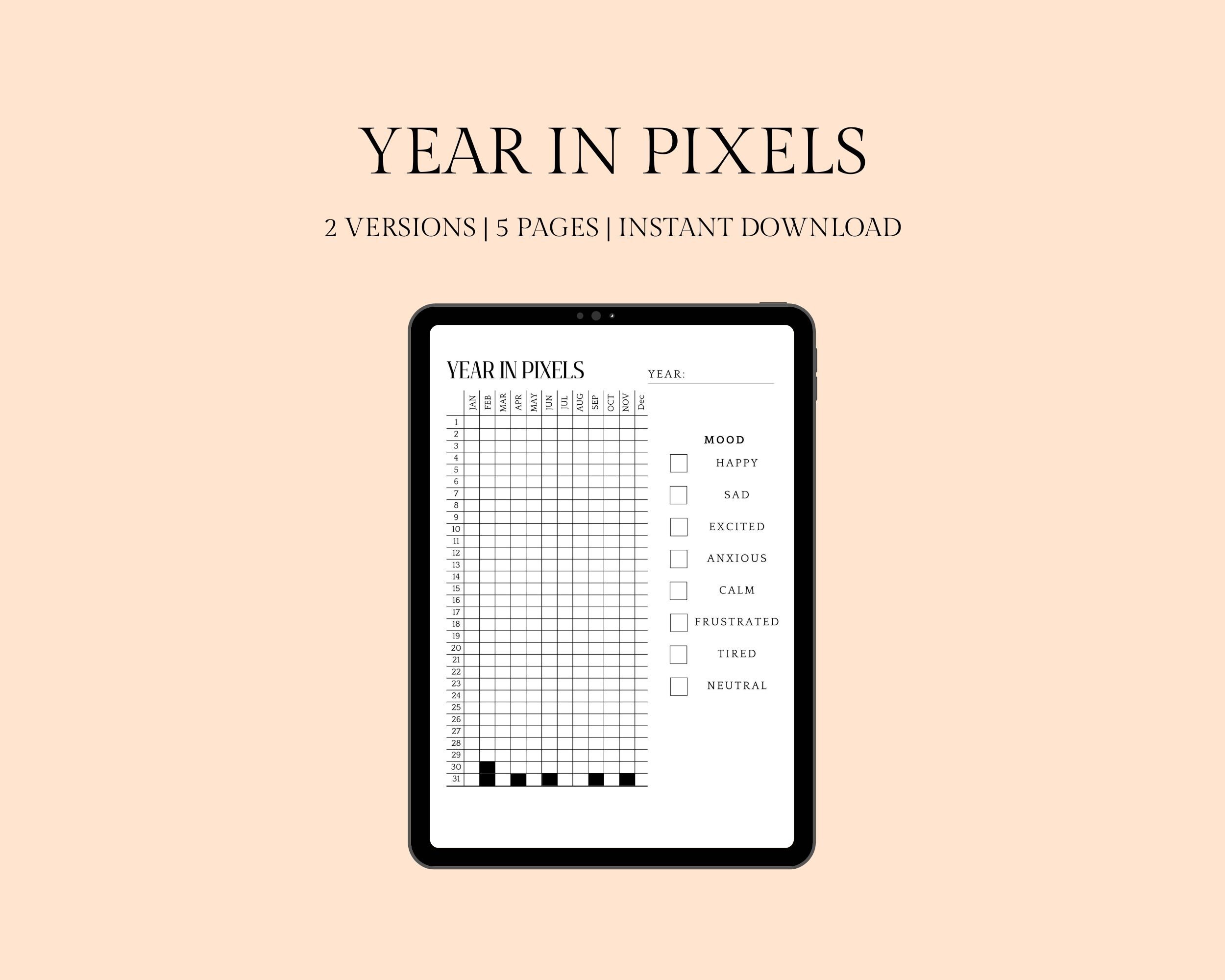 Year in Pixels, Pixel Tracker, Mood Tracker, Habit Tracker, Self-care ...