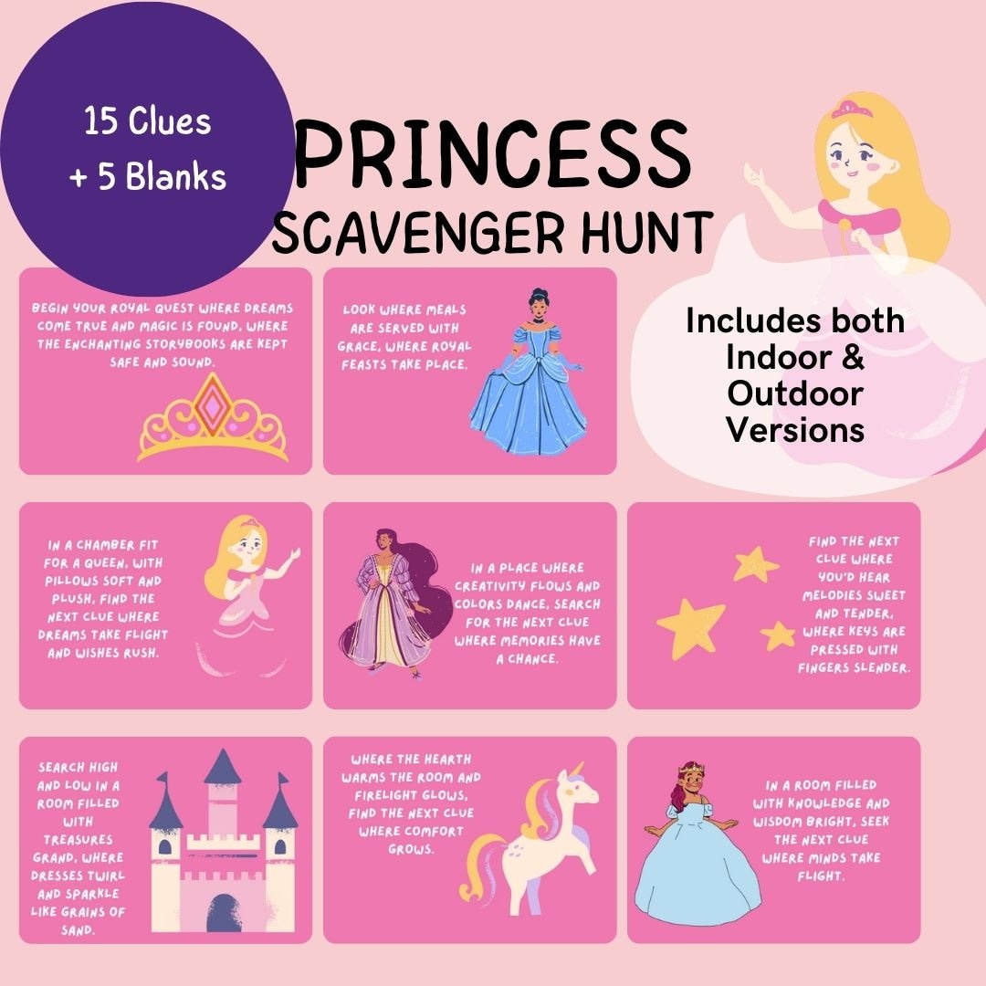 Princess Scavenger Hunt, Indoor Scavenger Hunt, Outdoor Scavenger Hunt ...