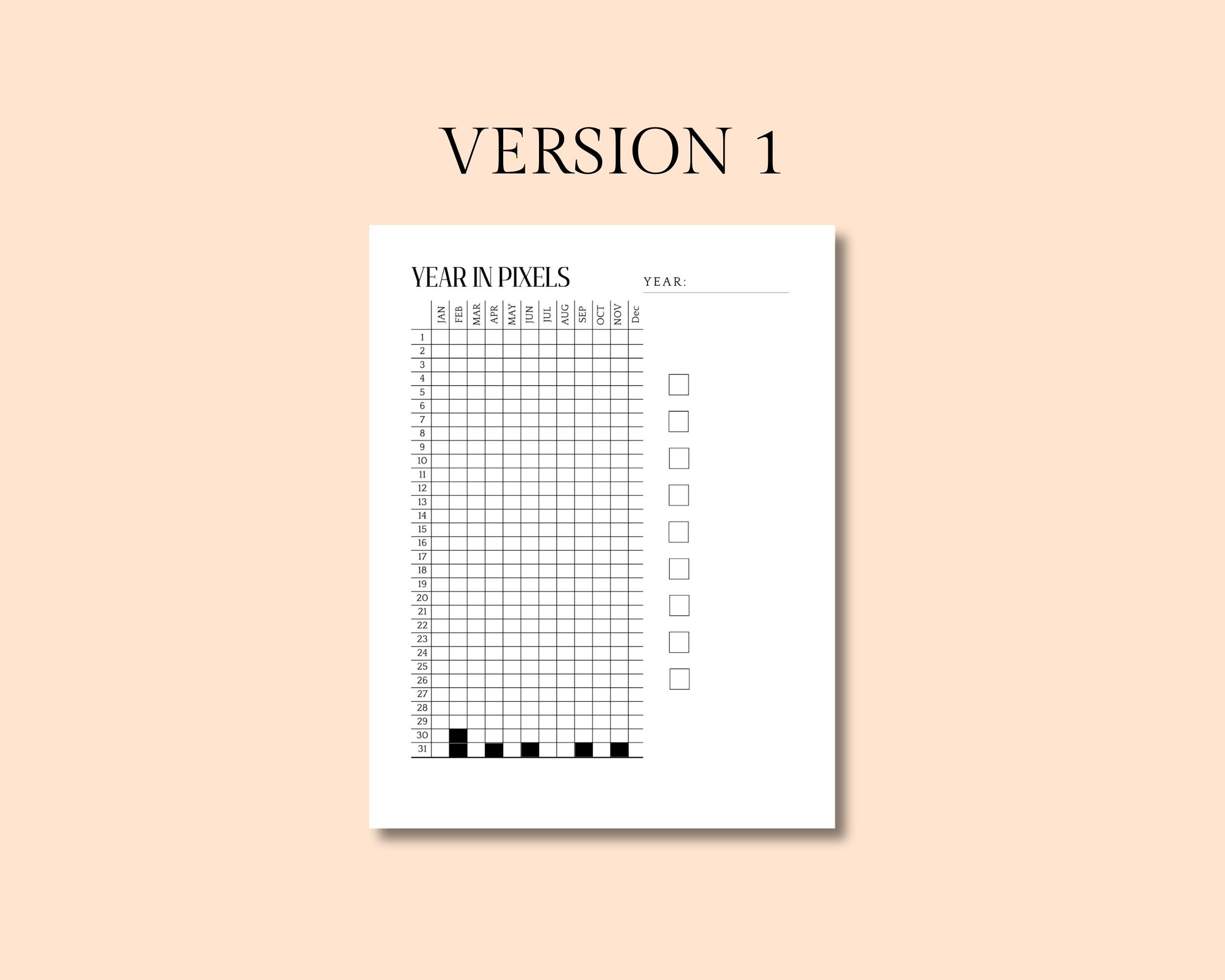 Year in Pixels, Pixel Tracker, Mood Tracker, Habit Tracker, Self-care Tracker,mood Chart, Ixel ...