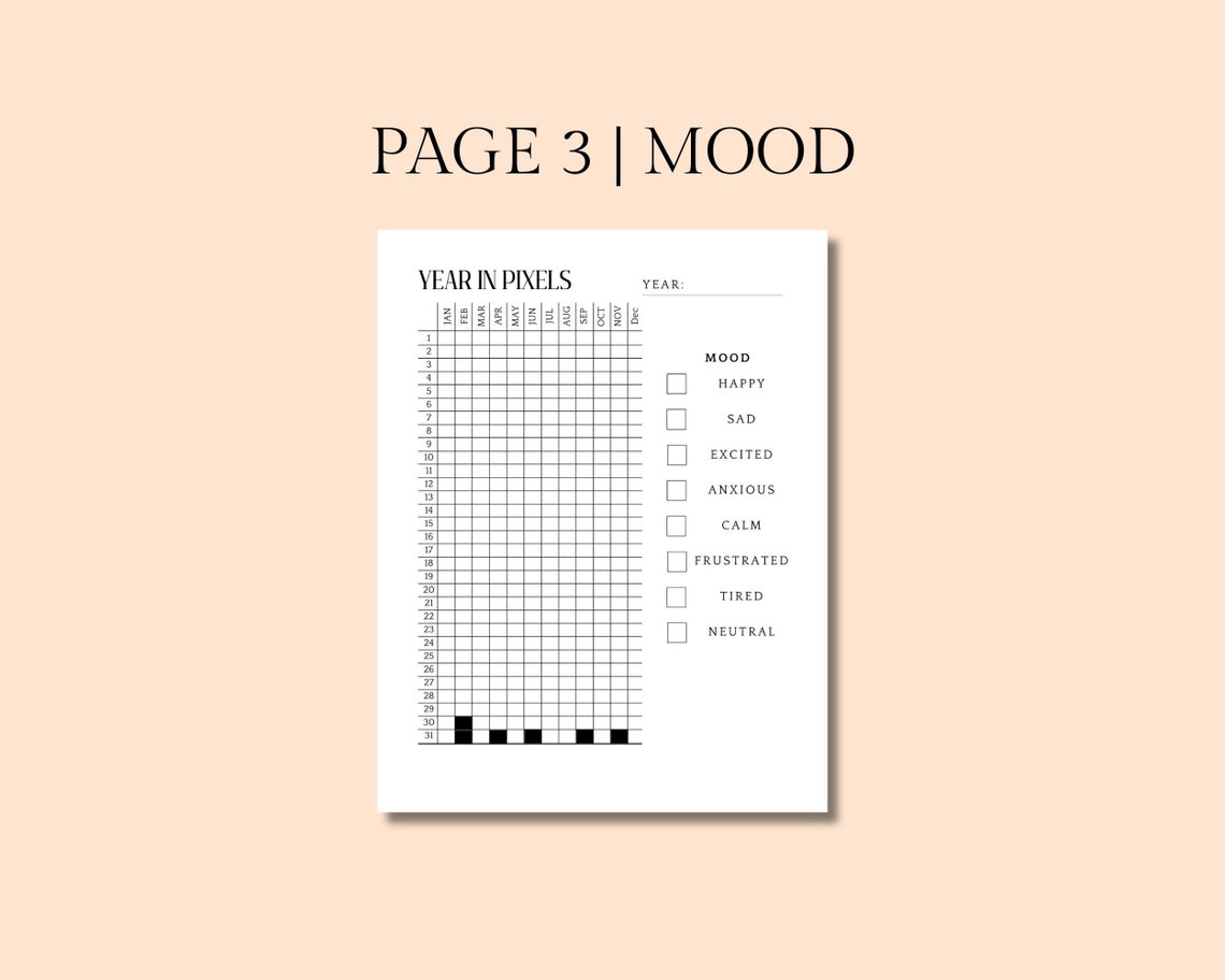 Year in Pixels, Pixel Tracker, Mood Tracker, Habit Tracker, Self-care ...