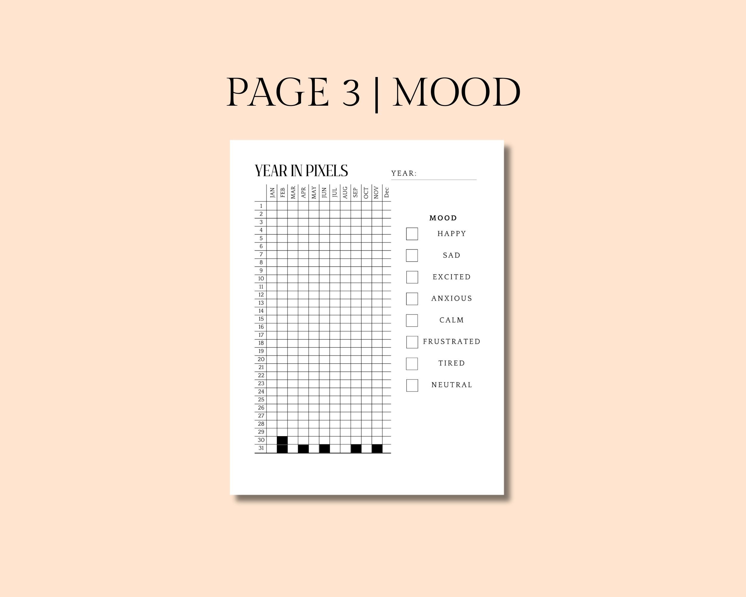 Year in Pixels, Pixel Tracker, Mood Tracker, Habit Tracker, Self-care ...