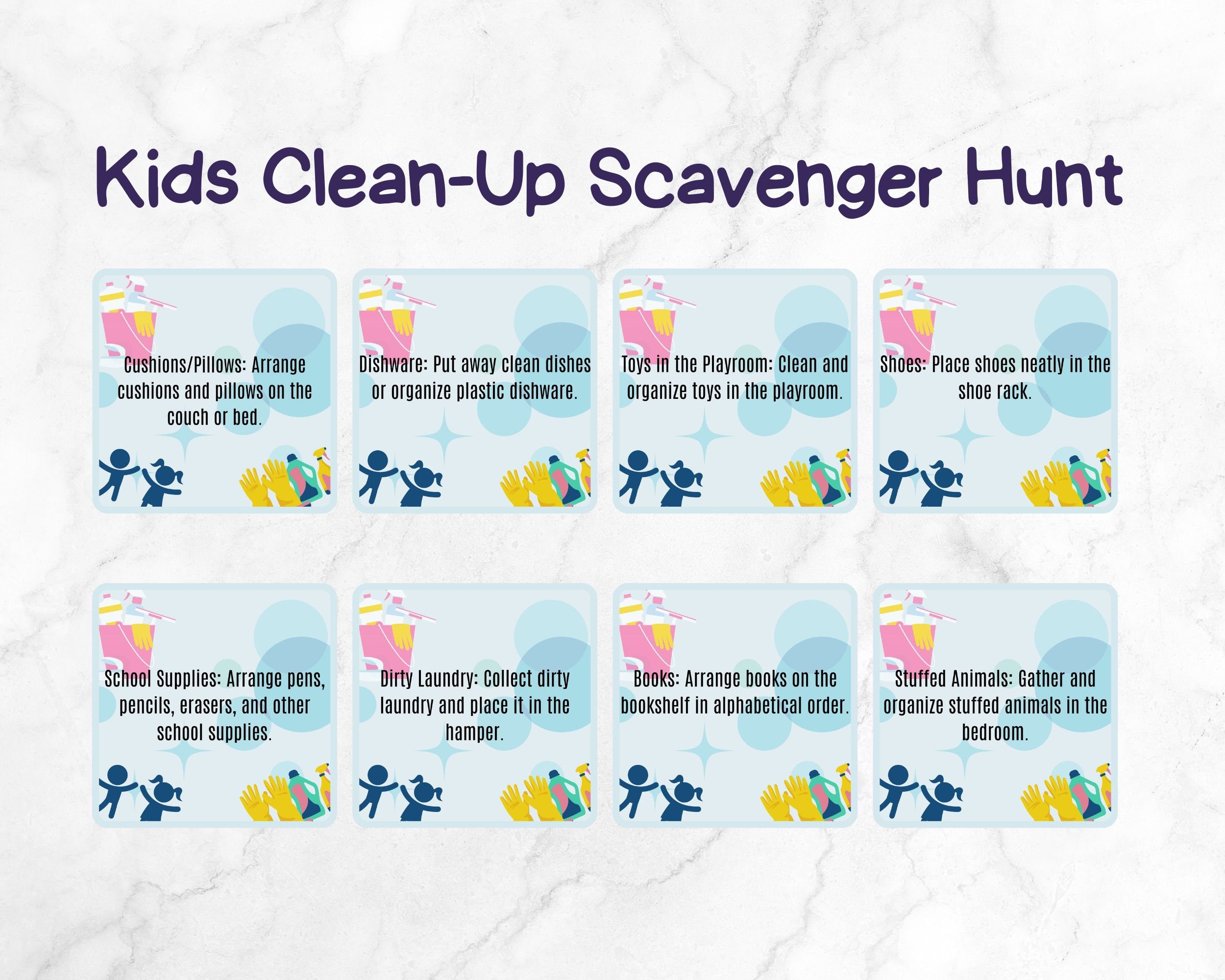 Clean-up Scavenger Hunt, Chore Chart for Kids, Cleaning Checklist for ...