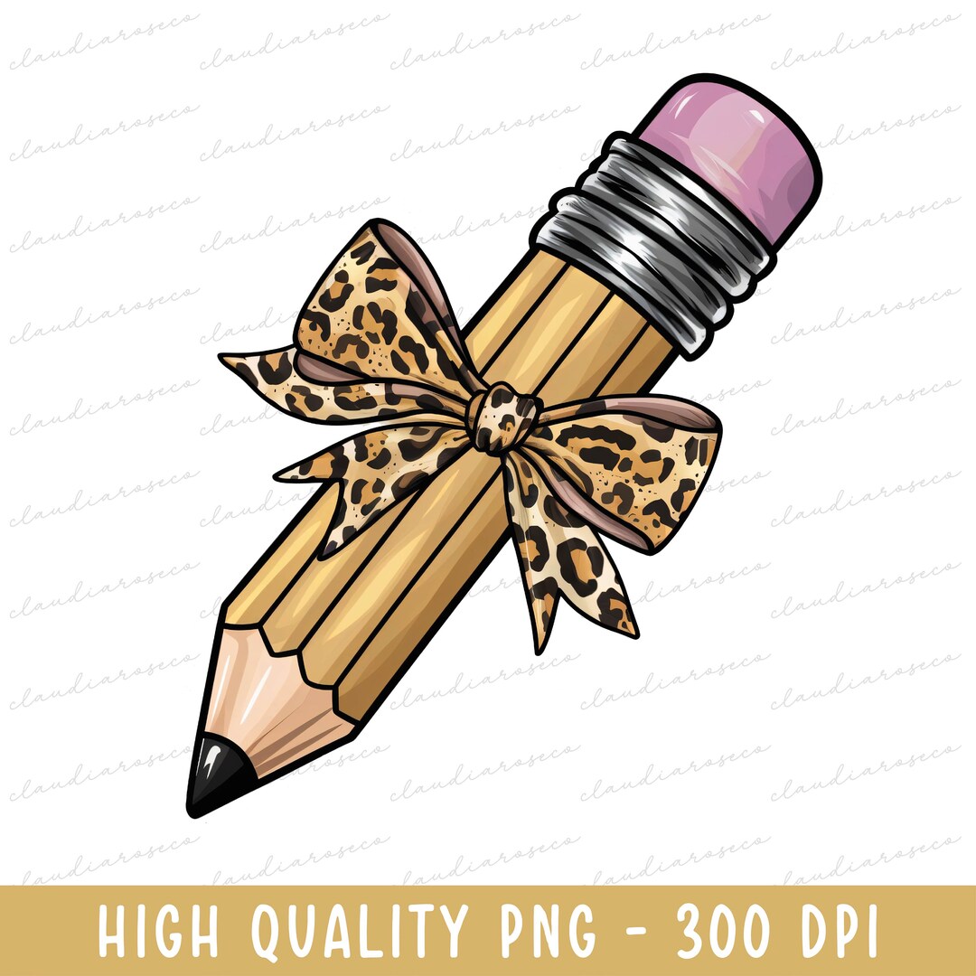 Teacher Coquette Pencil Png, Back to School Png,leopard Bow Teacher Png ...