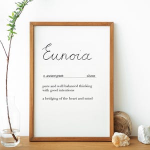 Eunoia Calligraphy Wall Decor | Greek Word Definition Art Print ...