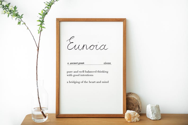 Eunoia Calligraphy Wall Decor | Greek Word Definition Art Print ...
