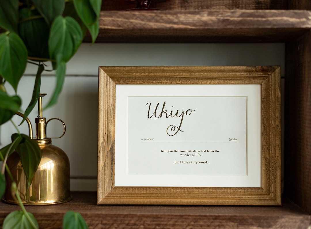 Handmade Calligraphy Word Definition Meaning Ukiyo Japanese Ikigai ...