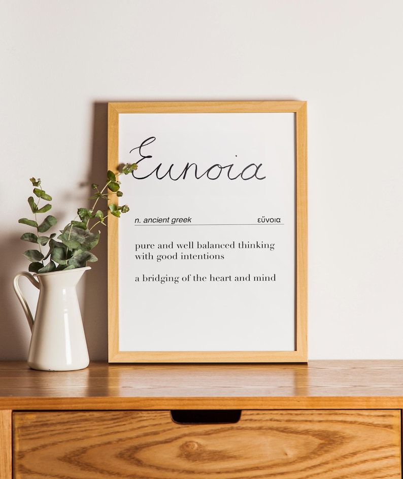 Eunoia Calligraphy Wall Decor | Greek Word Definition Art Print ...